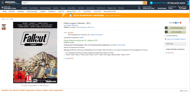 Fallout Legacy Collection seems to be coming later this October ...