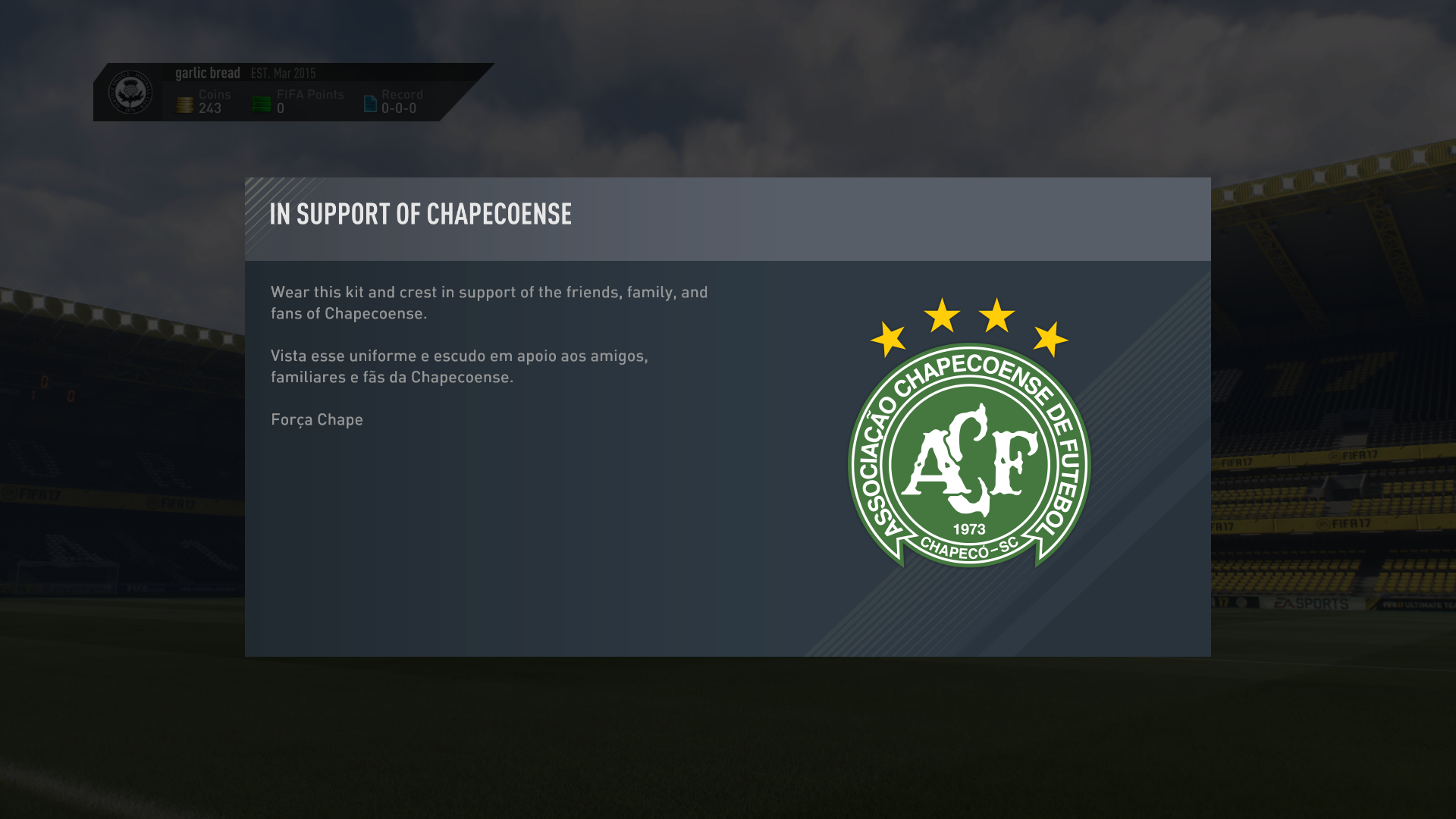 EA gives free Chapecoense kits and crests to FIFA 17 players