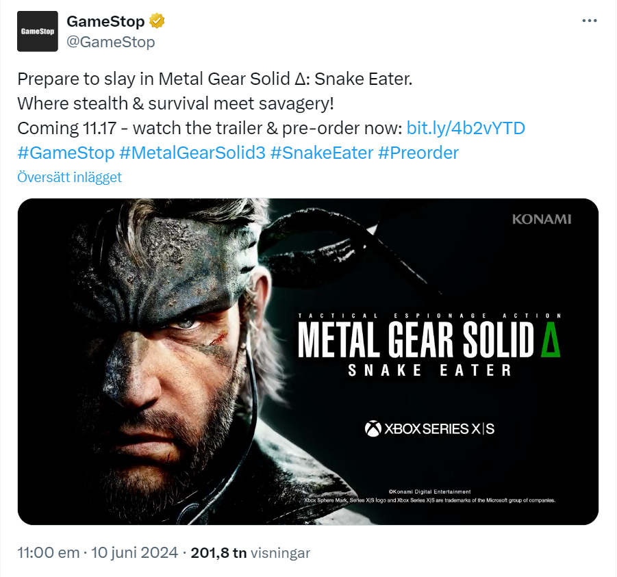 Metal Gear Solid Δ: Snake Eater launches in November according to GameStop