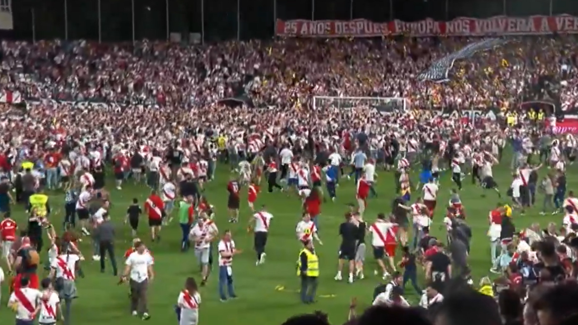 Pitch invasion as working-class club Rayo Vallecano qualifies for UEFA ...