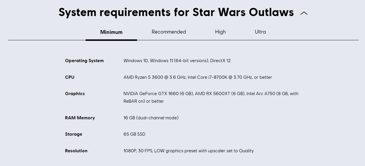 Star Wars Outlaws PC specs have been revealed