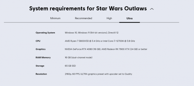 Star Wars Outlaws PC specs have been revealed