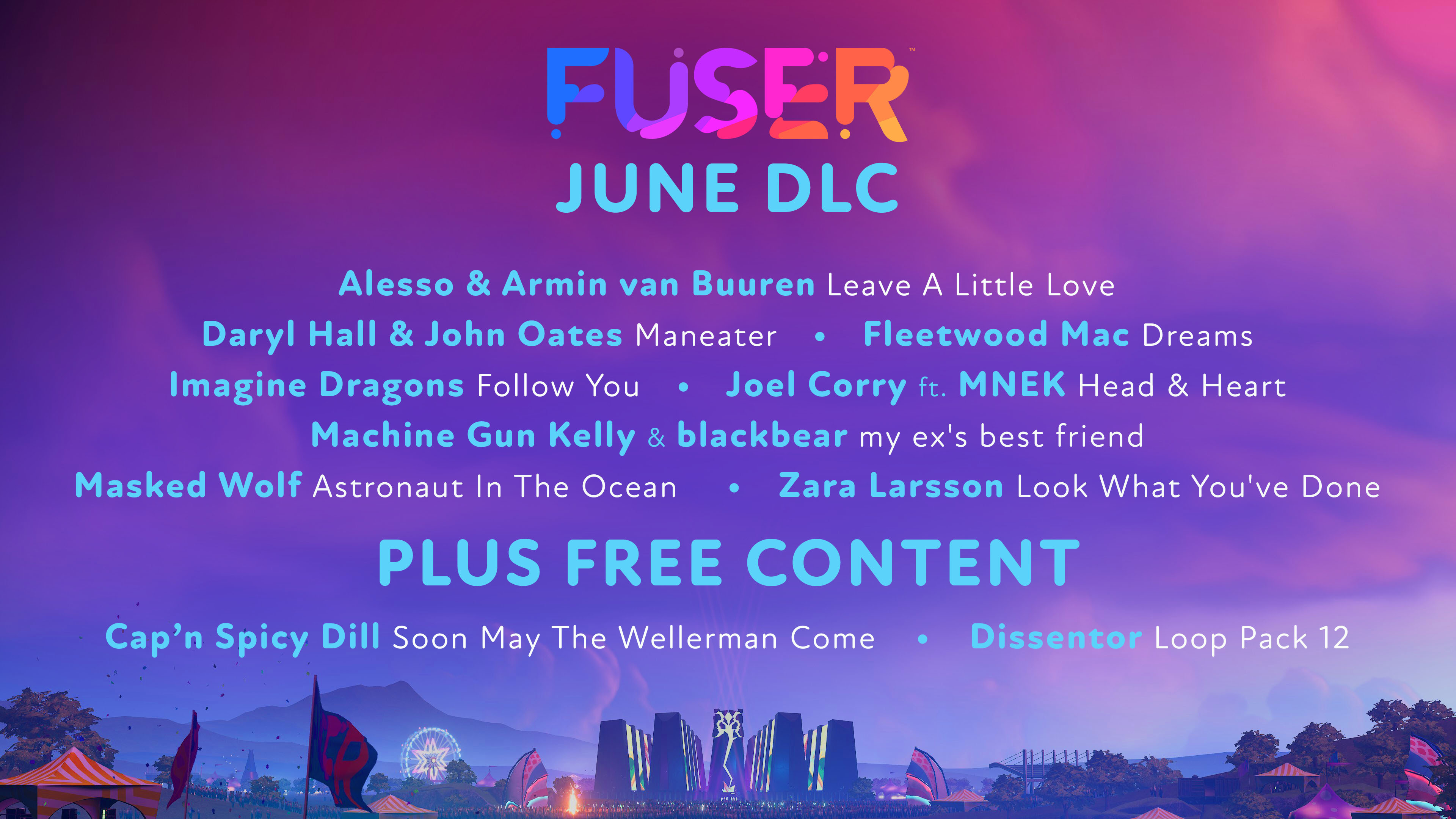 Harmonix has revealed Fuser's DLC tracks for June