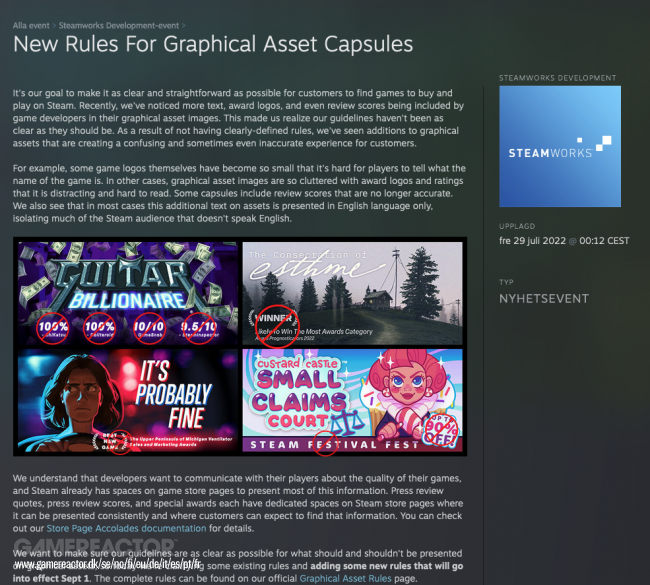 Steam bans awards and rating symbols - - Gamereactor