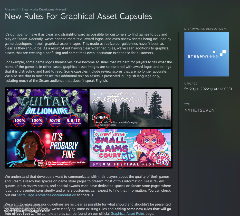 Steam bans awards and rating symbols - - Gamereactor