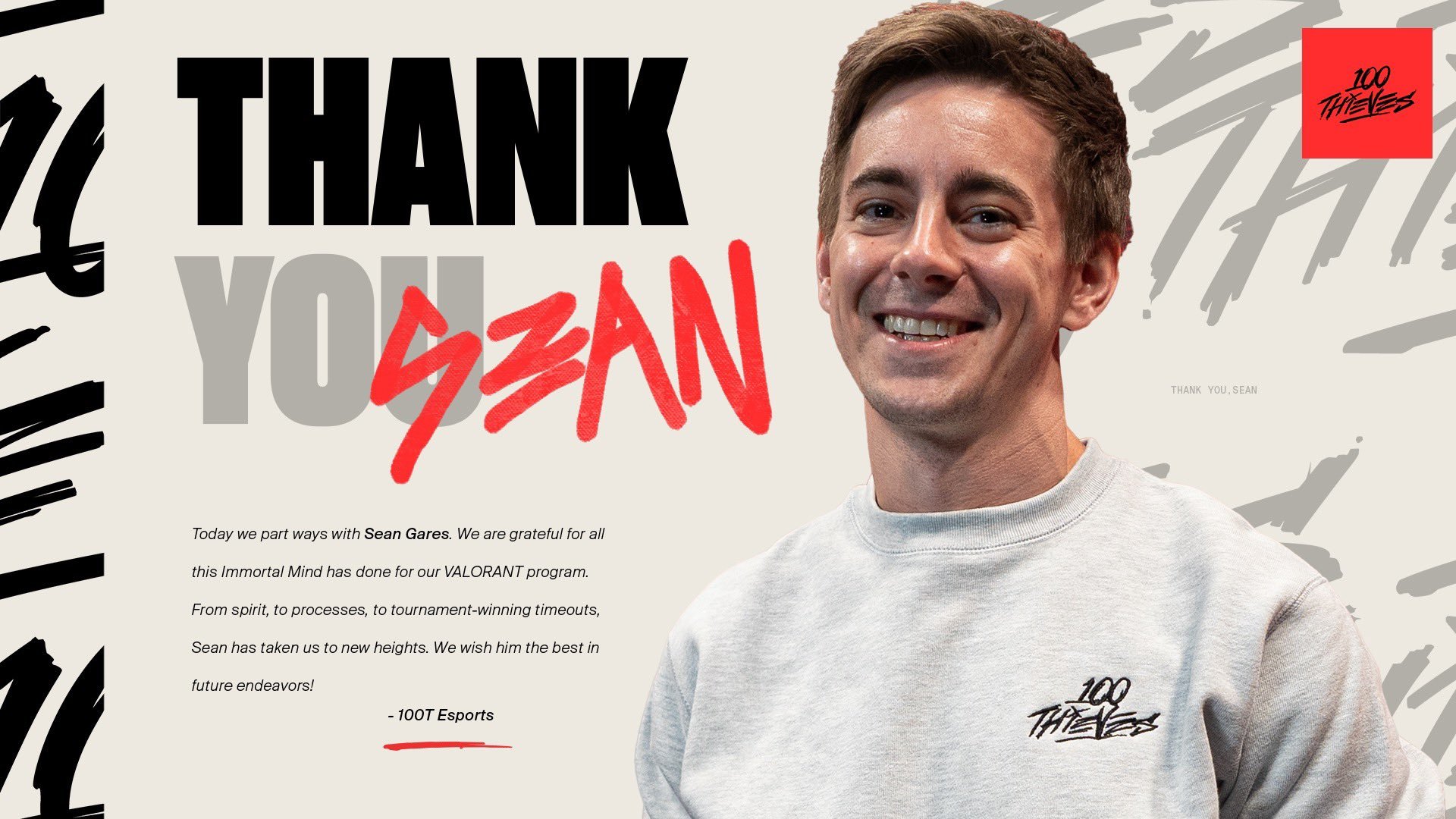 Sean Gares has stepped down as 100 Thieves' Valorant head coach