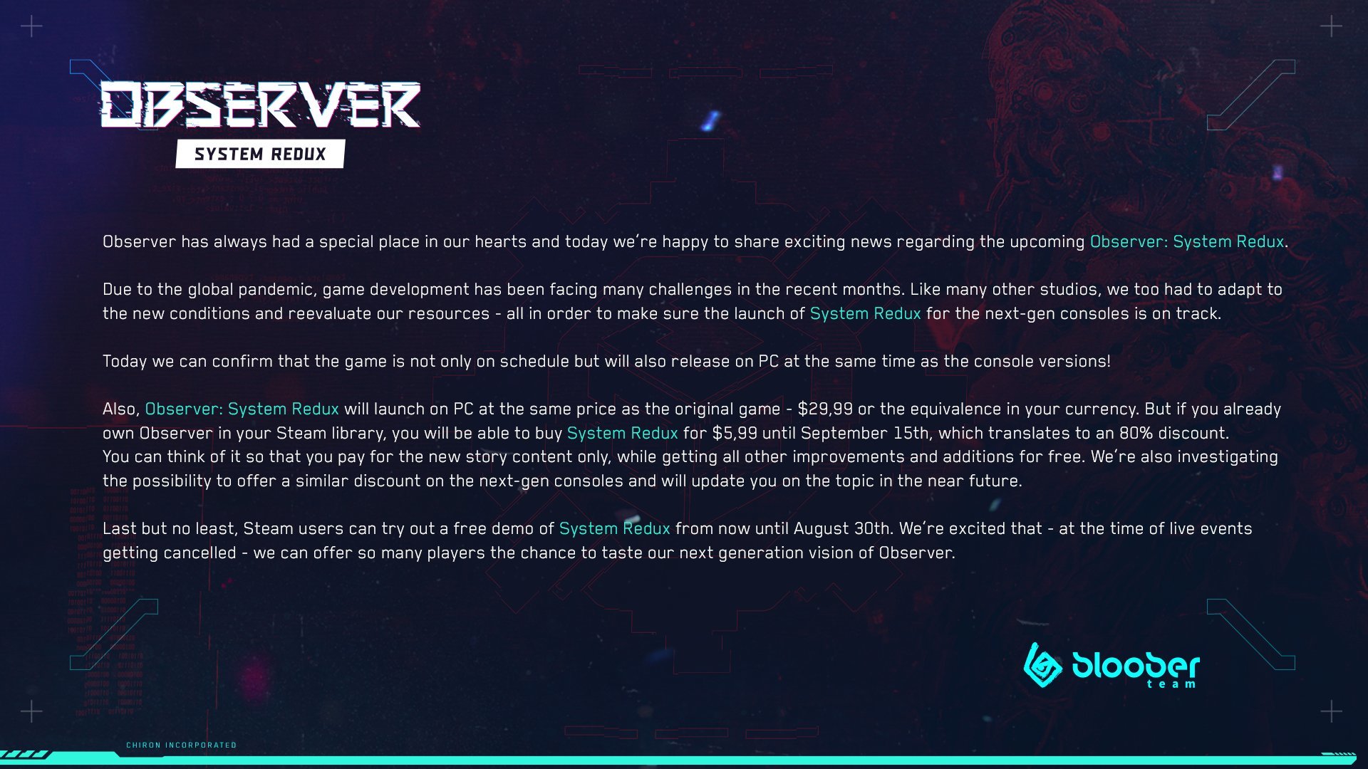 Observer: System Redux is confirmed for PC