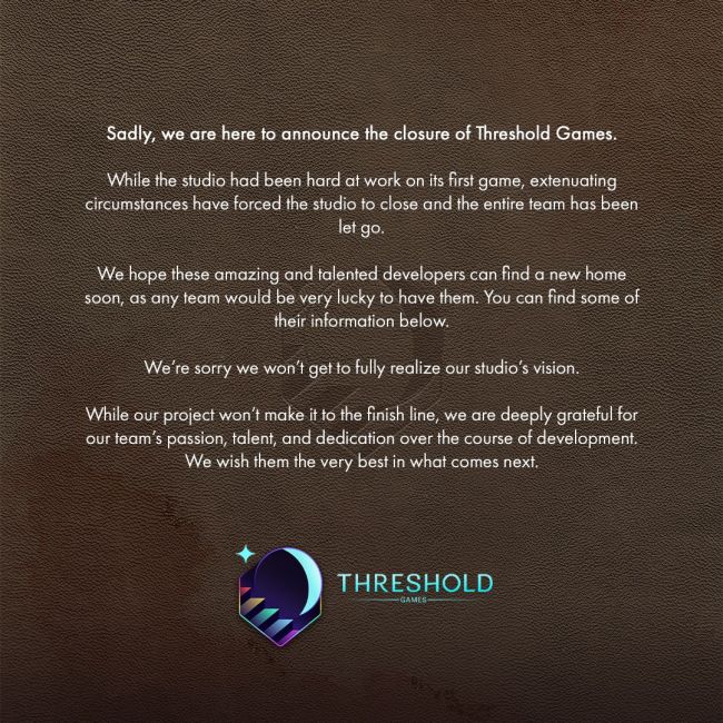 Indie developer Threshold Games has announced its closure - - Gamereactor