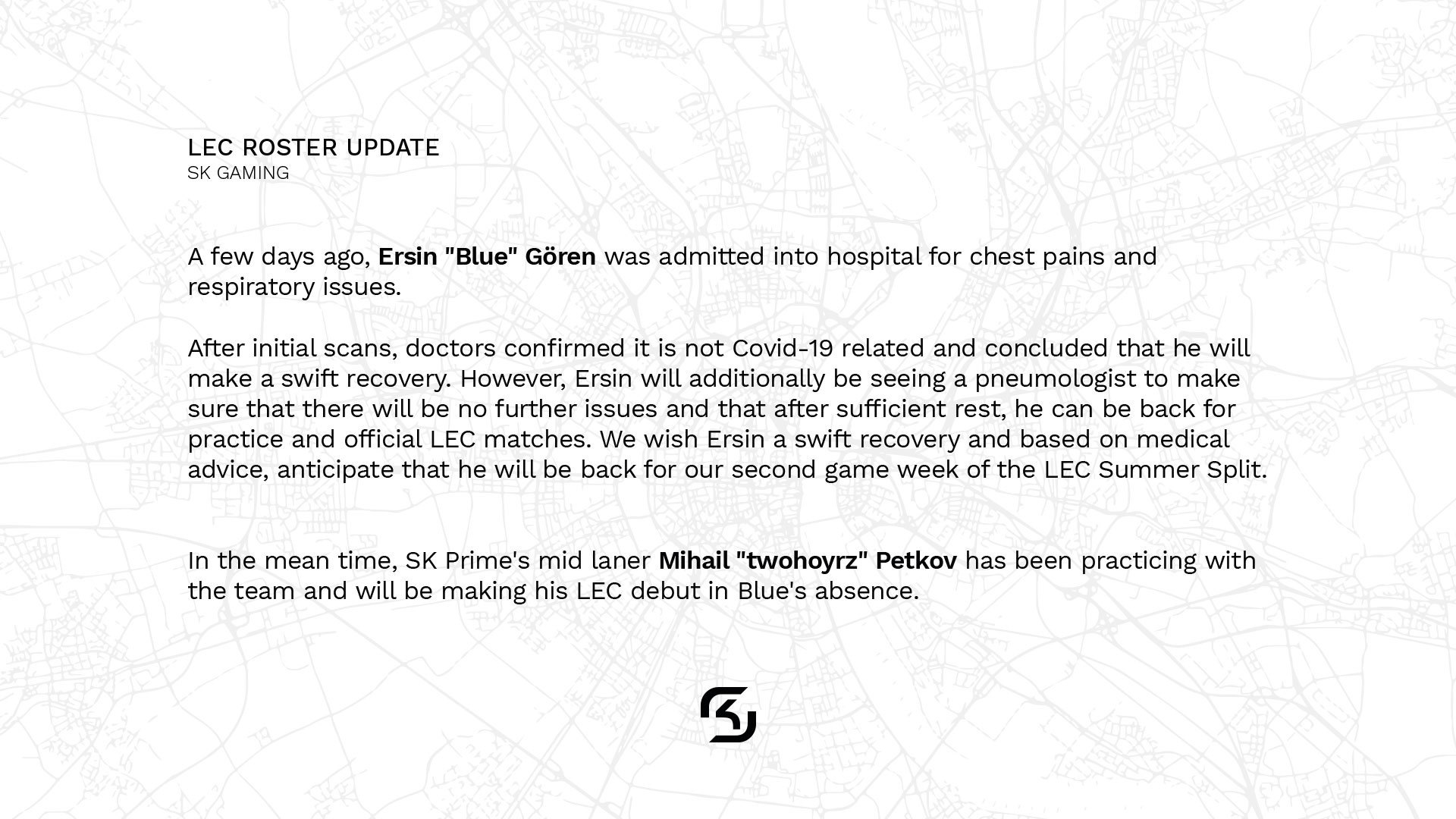 SK Gaming's Blue to miss LEC Summer Split week 1 after being "admitted ...