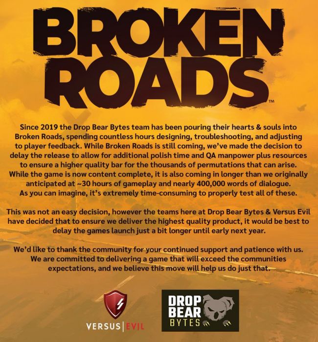 Broken Roads gets delayed to early 2024
