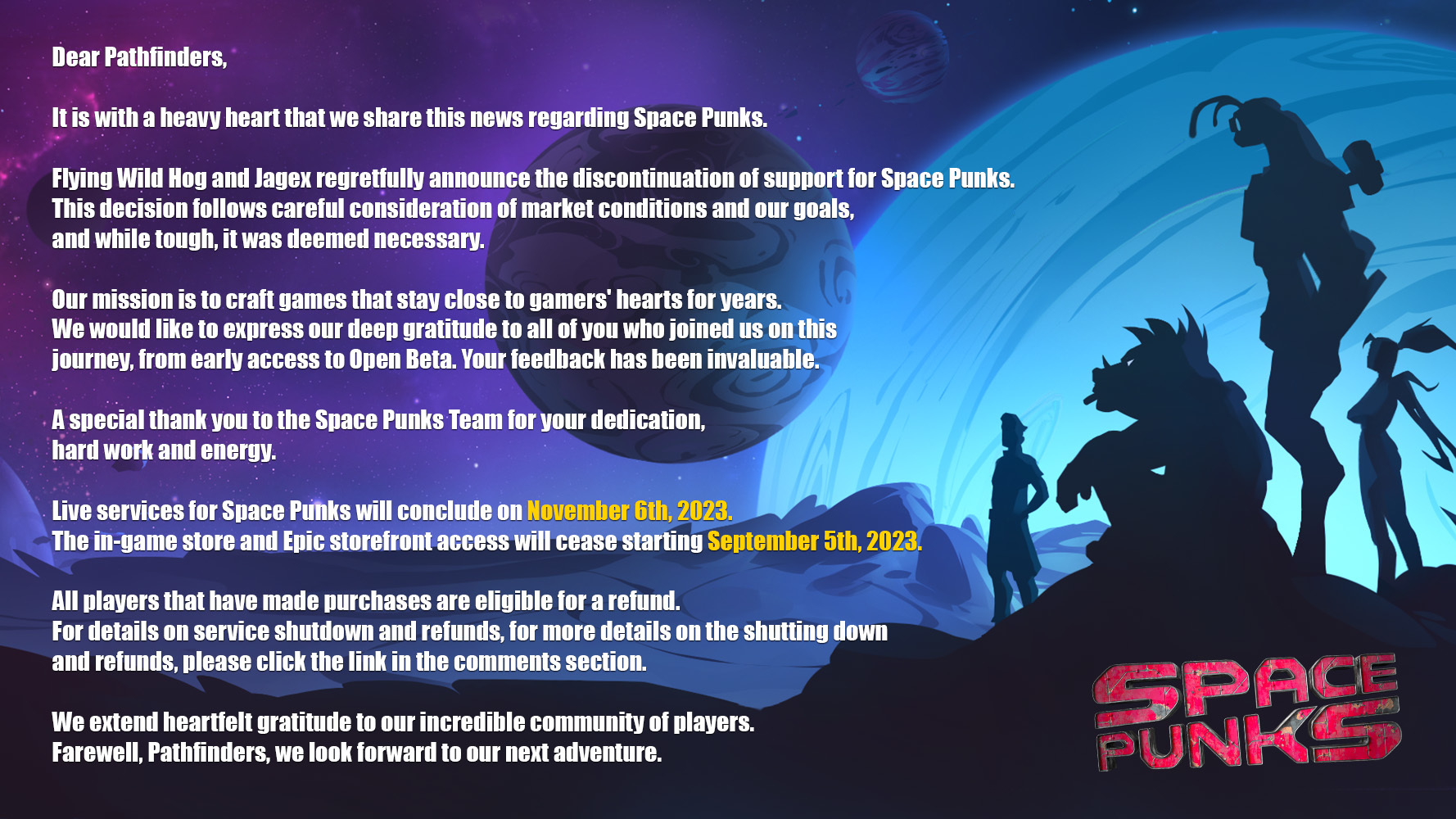 Space Punks is being shut down